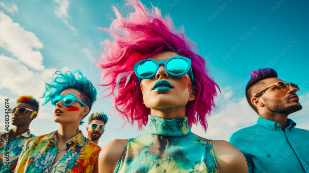 Hipster group of young people who have an alternative, rock and roll ...