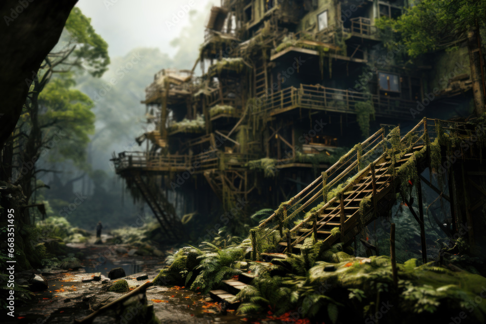 An abandoned, structurally unsound building on the verge of collapse ...