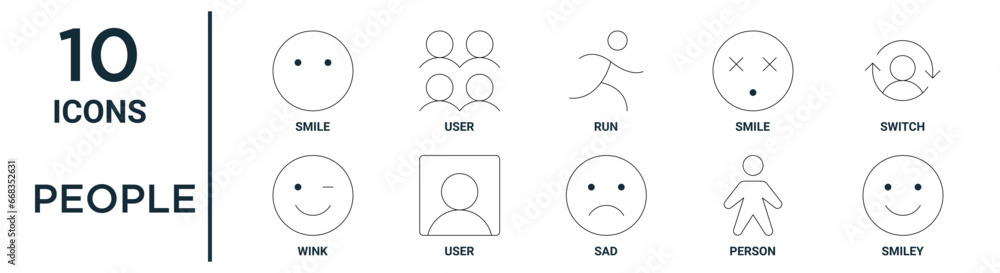 people outline icon set such as thin line smile, run, switch, user ...