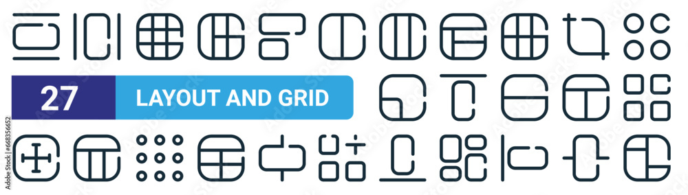 set of 27 outline web layout and grid icons such as align center, center, layout, layout, align ...