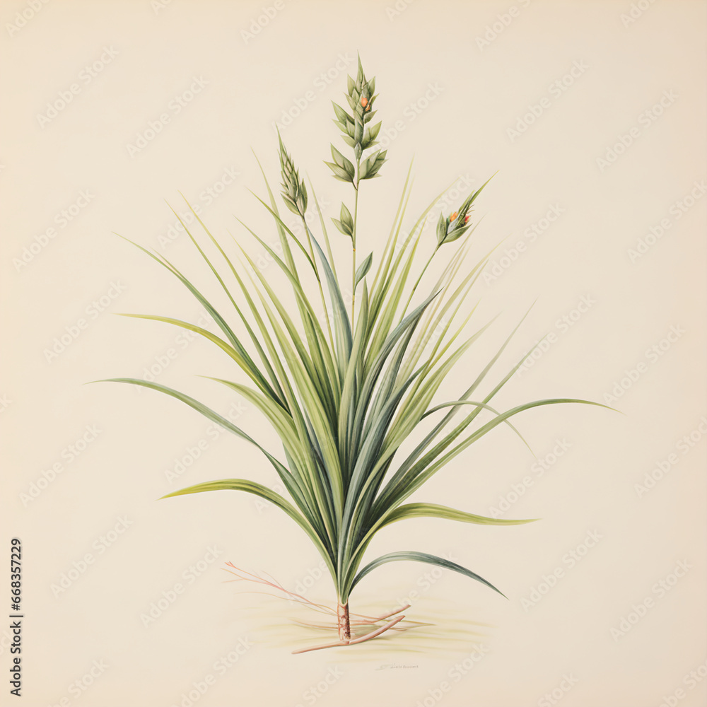 Vintage Botanical Watercolor Study: Detailed Grass Illustration in ...