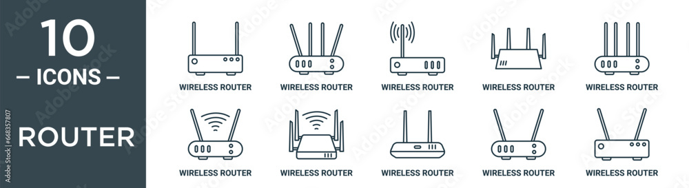 router outline icon set includes thin line wireless router, wireless ...