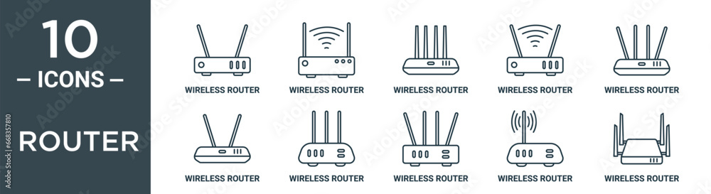 router outline icon set includes thin line wireless router, wireless ...