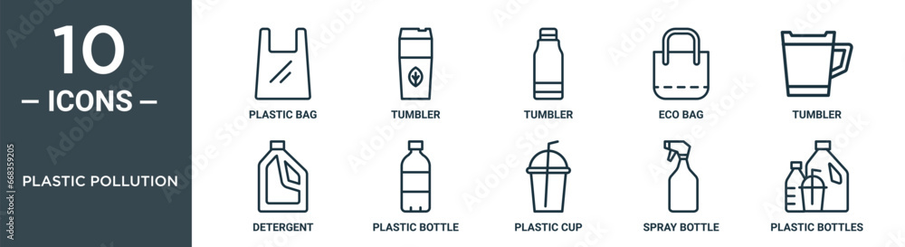 plastic pollution outline icon set includes thin line plastic bag ...