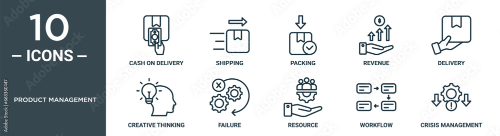Vetor de product management outline icon set includes thin line cash on ...