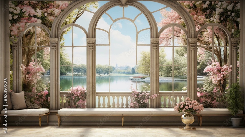 Wallpaper Classic drawing of a palace garden in the Baron style Stone ...