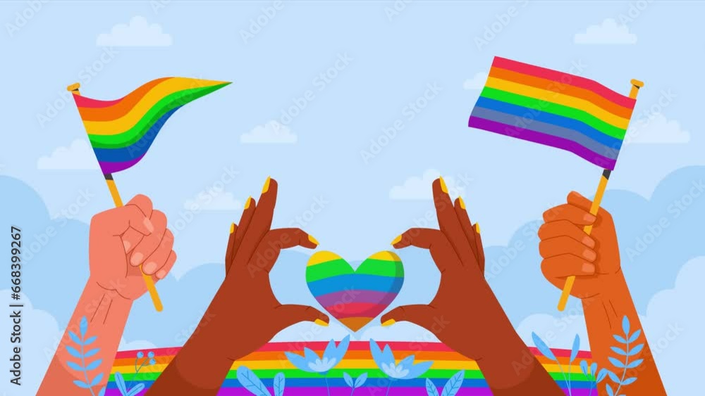 flag and heart with the colors of the lgbtiq flag Pride month animation ...
