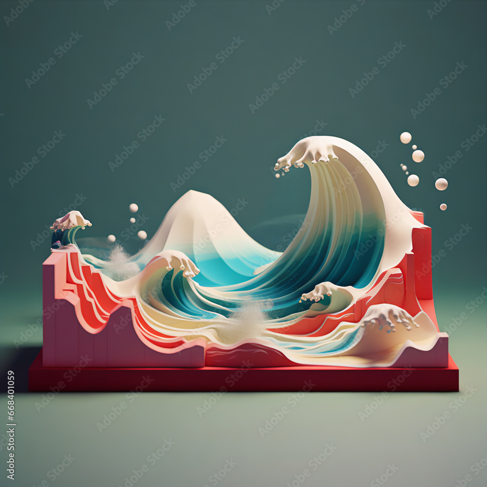 3D Clay-Style Wave Render with Vivid Colors, Detailed Textures and ...