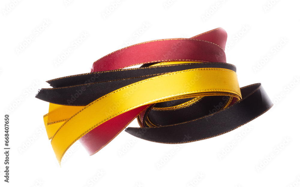 Black gold red ribbon long straight fly in air with curve roll shiny ...