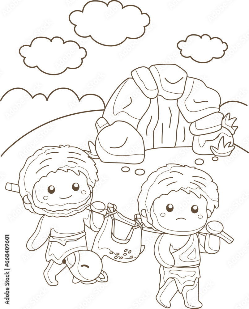 Ancient People Human Life Prehistoric Era Activity Past Cartoon ...