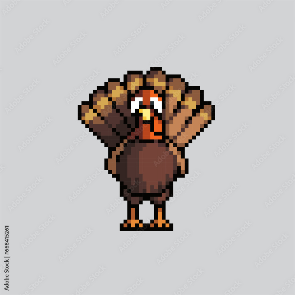 Vetor de Pixel art illustration Turkey. Pixelated Turkey. Turkey farm ...