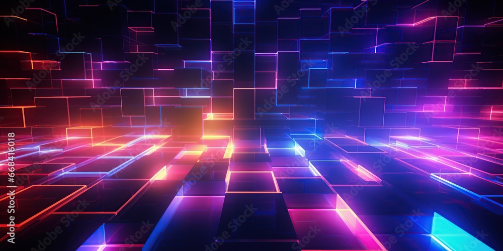 Glowing Techno Grid: An abstract image with a futuristic, neon-lit grid ...