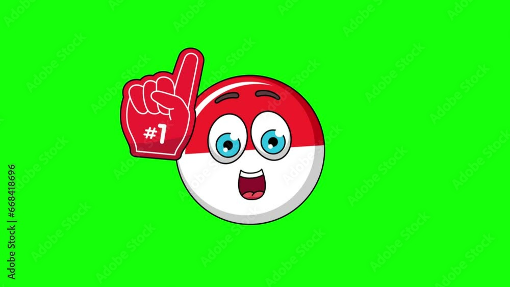 number 1 fan flag of indonesia cartoon emoticon, looping animation ...