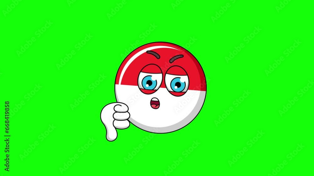 flag of indonesia cartoon with thumb-down hand, emoji green screen ...