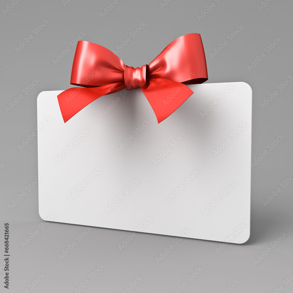 Blank white gift card signboard or gift voucher mock up stand with red ...