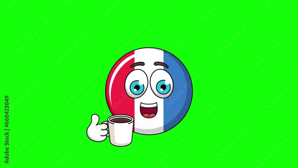 flag of france emoticon with drinking coffee style, emoji emoticon ...