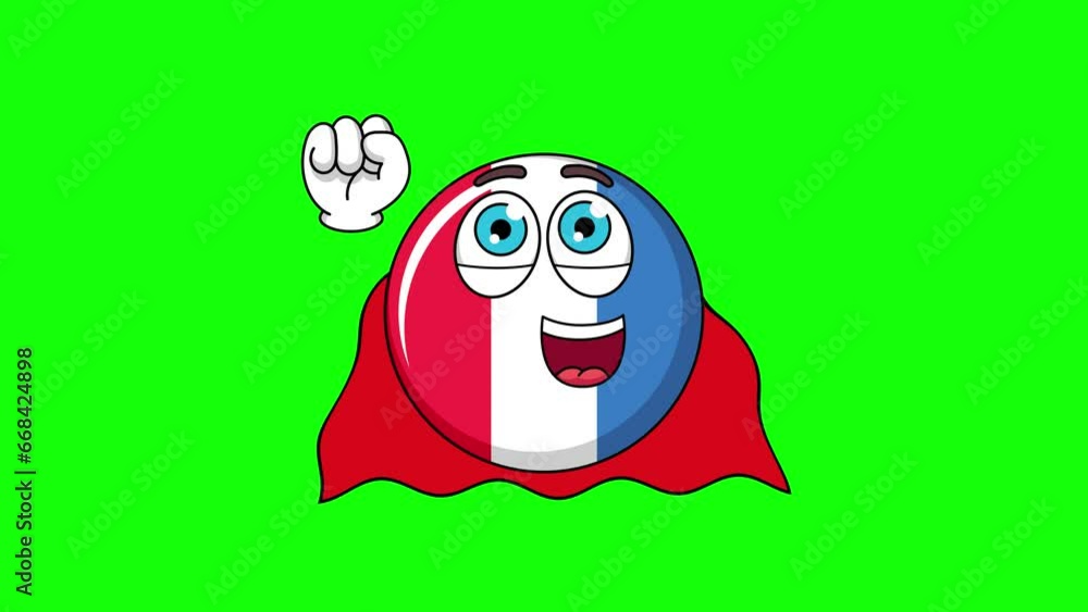 Superhero flag of france cartoon flying with red cape, green screen ...
