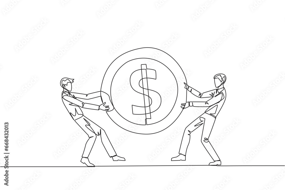 Continuous one line drawing two angry businessman fighting over the ...