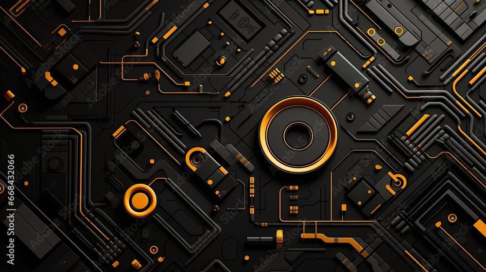 AI-generated abstract closeup illustration of a circuit board and its ...