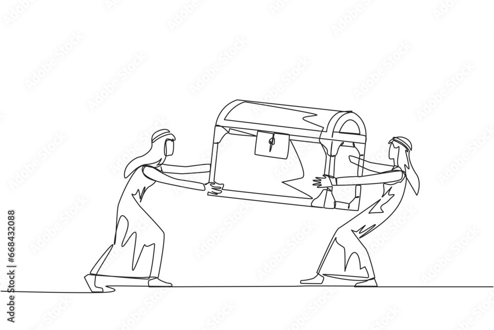 Single one line drawing two egoistic Arabian businessman fighting over ...