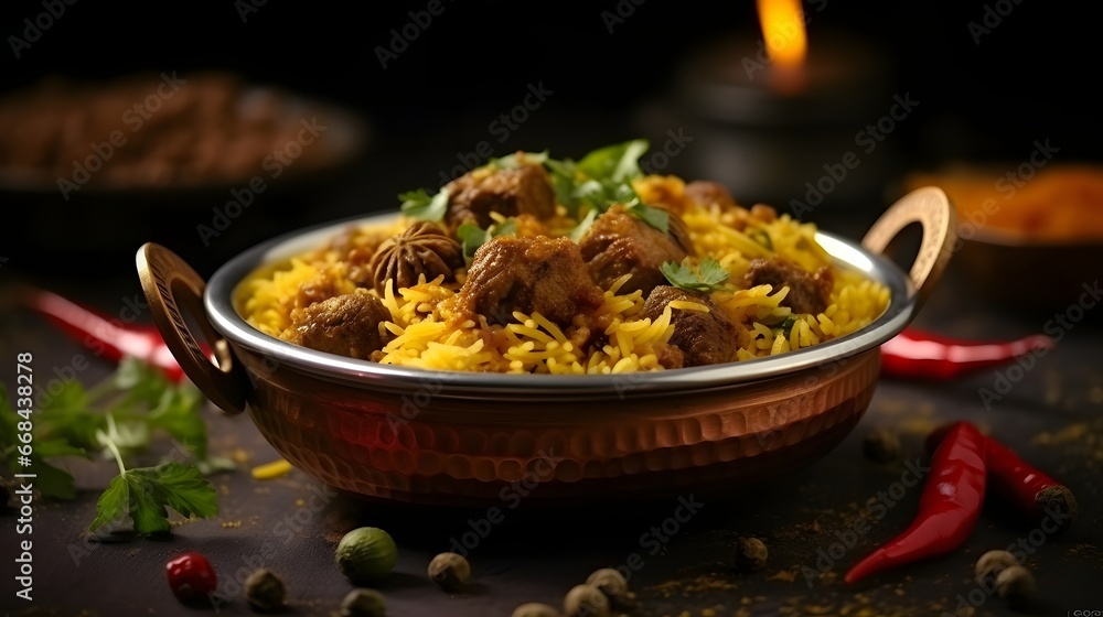 indian meat biryani, Spicy mutton biryani food photography Stock Photo ...