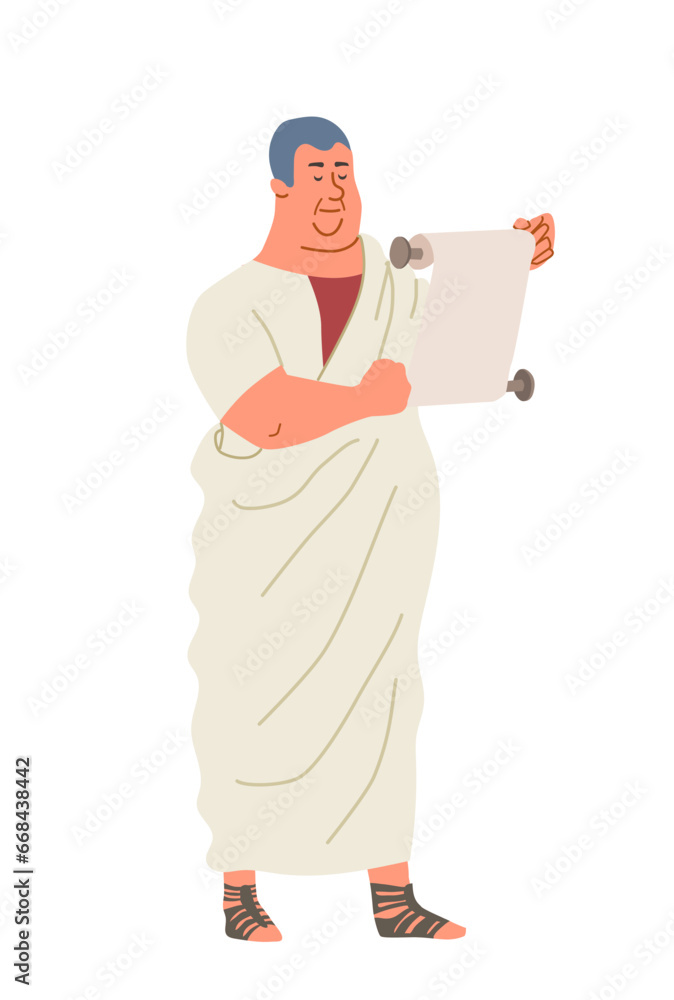 Ancient rome person. History and culture. Man with scroll in white ...