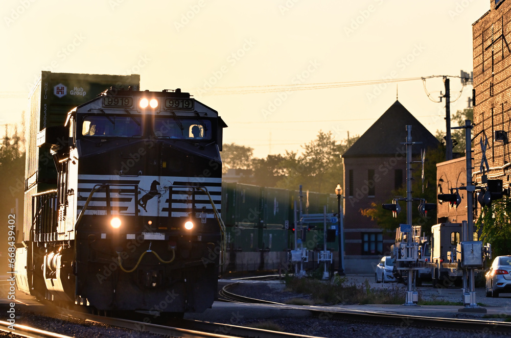 An off-road, run-through Norfolk Southern Railway locomotive leads a ...