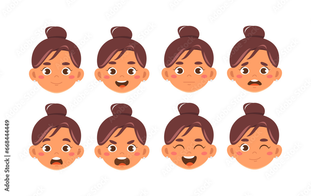 Teacher character heads set. Different moods, facial expressions and ...