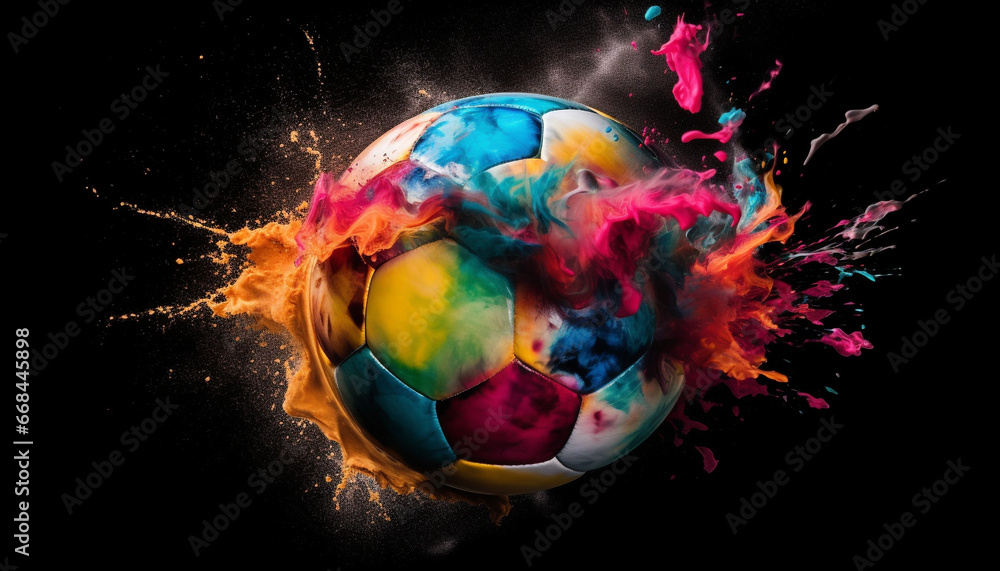 Abstract sphere exploding in multi colored flames, a fiery natural ...