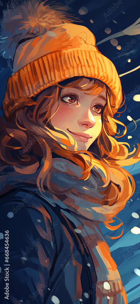 cartoon young girl smiling wearing an orange bobble hat Stock ...