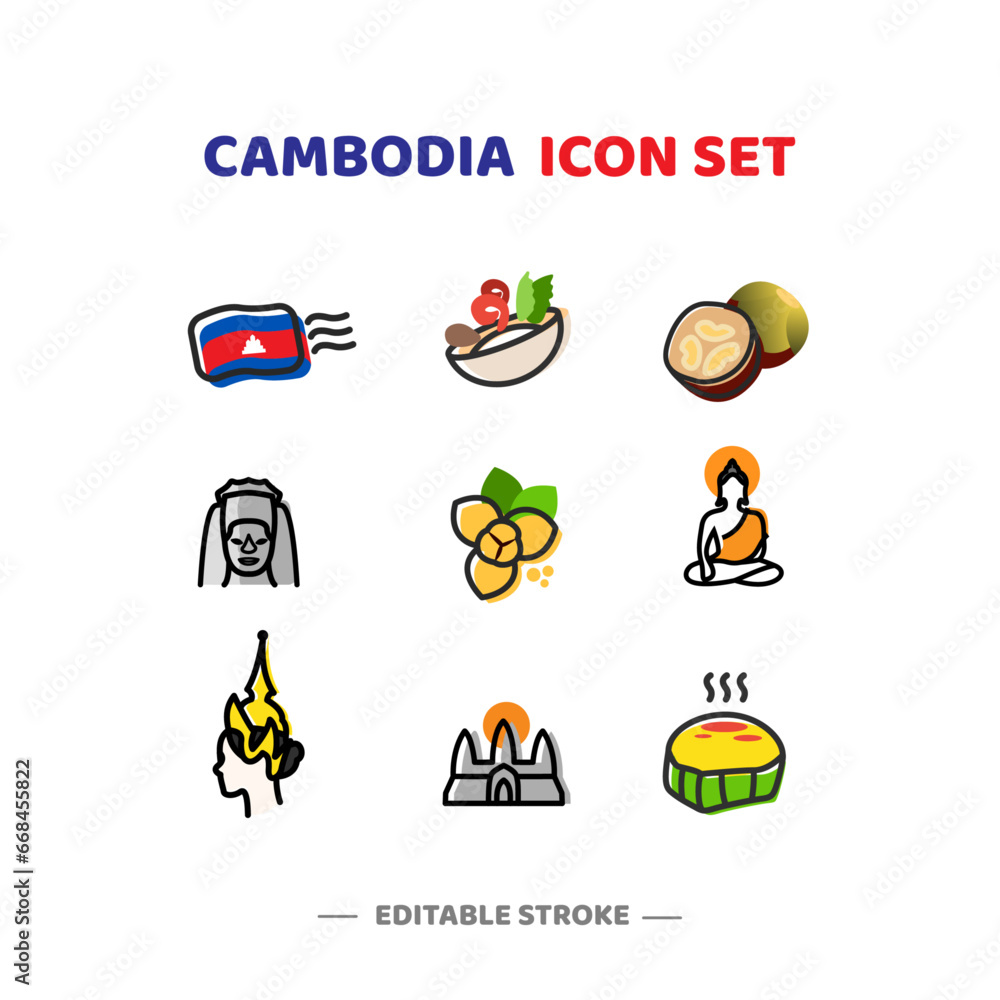 Cambodia Khmer Icon Set Symbol Illustration Vector. Set of architecture ...