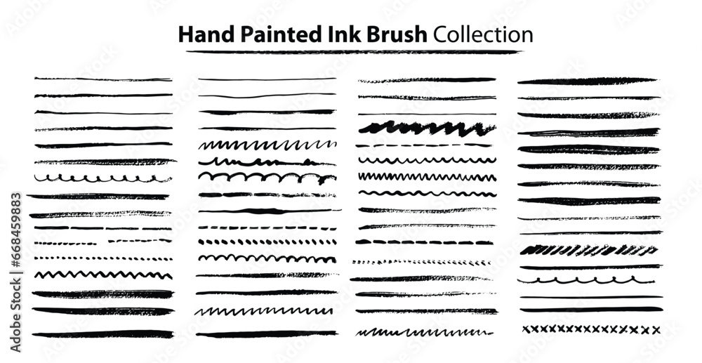 Hand Painted Ink Brush set. Marker hand-drawn line border set and ...