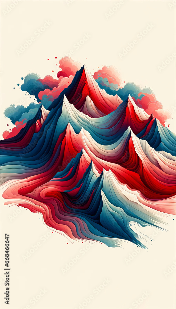 Portrait illustration of an abstract mountain range, with peaks and ...