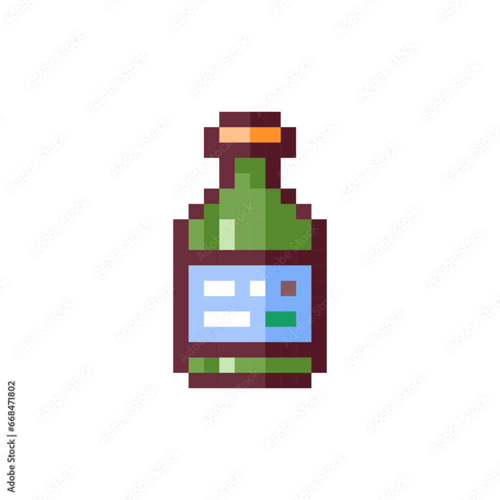 Pixel Art Bottle of Spirits Alcohol. Retro 8 bit Style booze ...