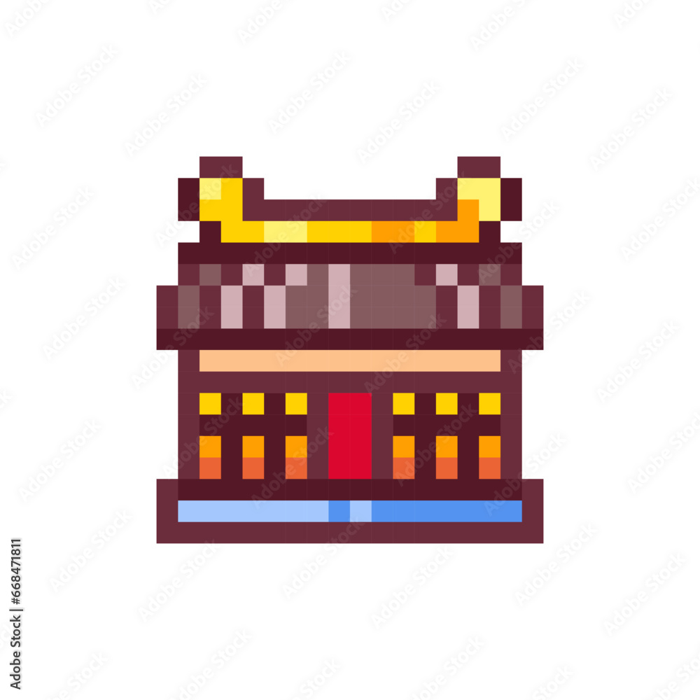 Pixel Art Asian style Temple House. Retro 8 bit Style Illustration or ...