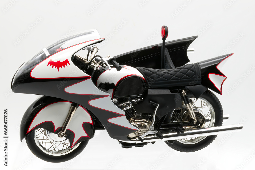 Bologna - Italy - October 24, 2023: Batman Batcycle with sidecar ...