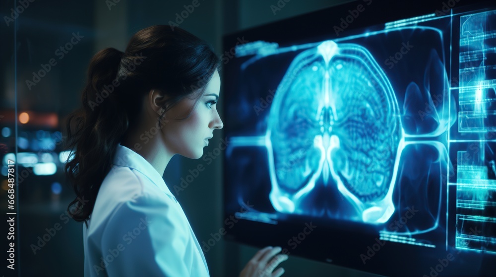 Medical Science Hospital: Neuroscientist Looks at TV Screen with MRI ...