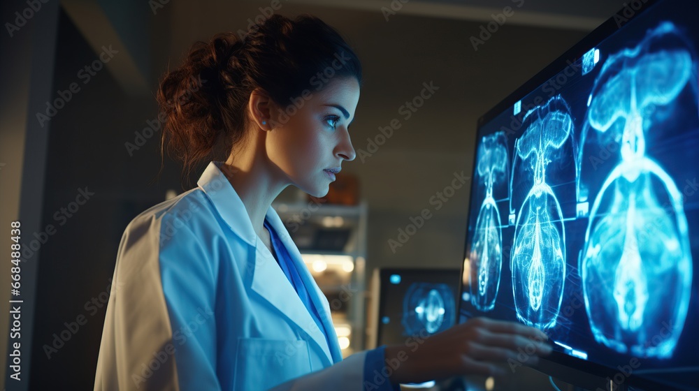 Medical Science Hospital: Neuroscientist Looks at TV Screen with MRI ...
