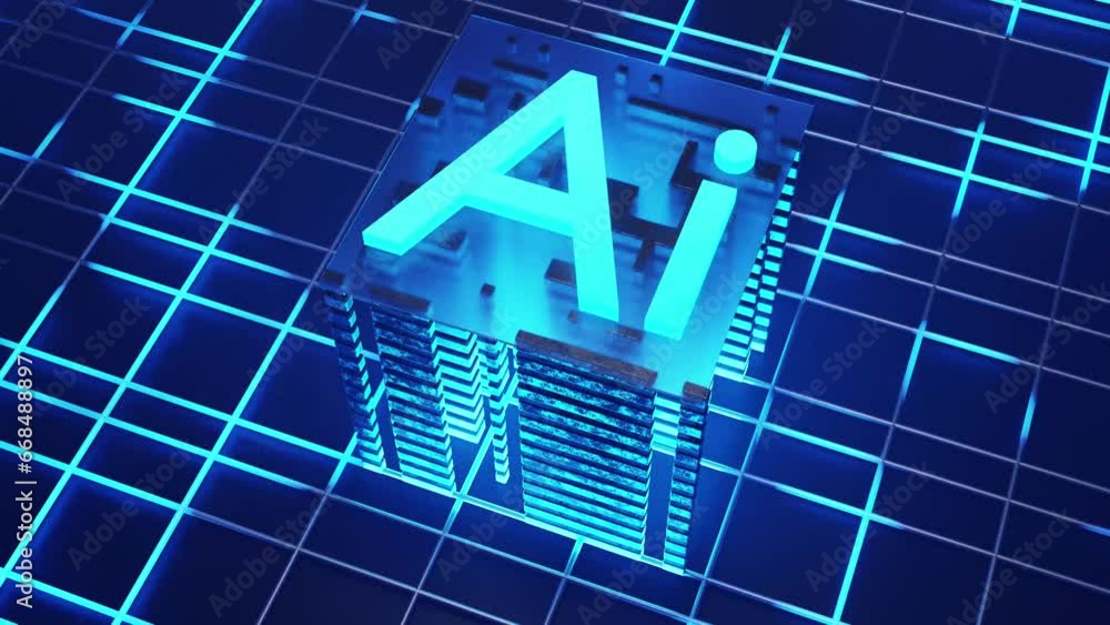 Ai. Artificial intelligence. Central processing unit, quantum computer. Data exchange. Animated ...