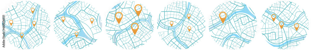 Multiple destinations. Map city with gps pins. Alternative location ...