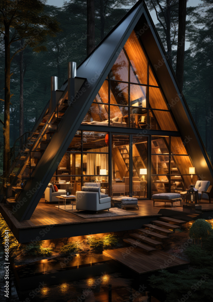 a-frame house in nature, glamping, hotel, recreation center, modern ...