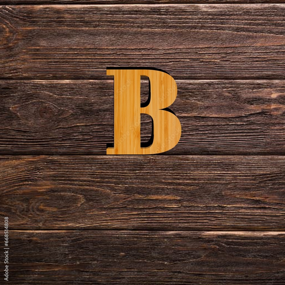 B latter wooden logo. It consists of one letter. It can be used as the ...