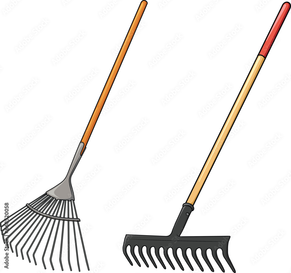 Rake tool, gardening and farm equipment . Rake vector drawing ...