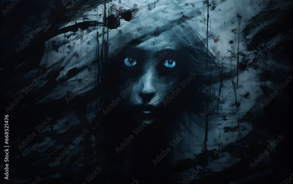 Dark, horror ethereal depiction of a woman enveloped in darkness ...