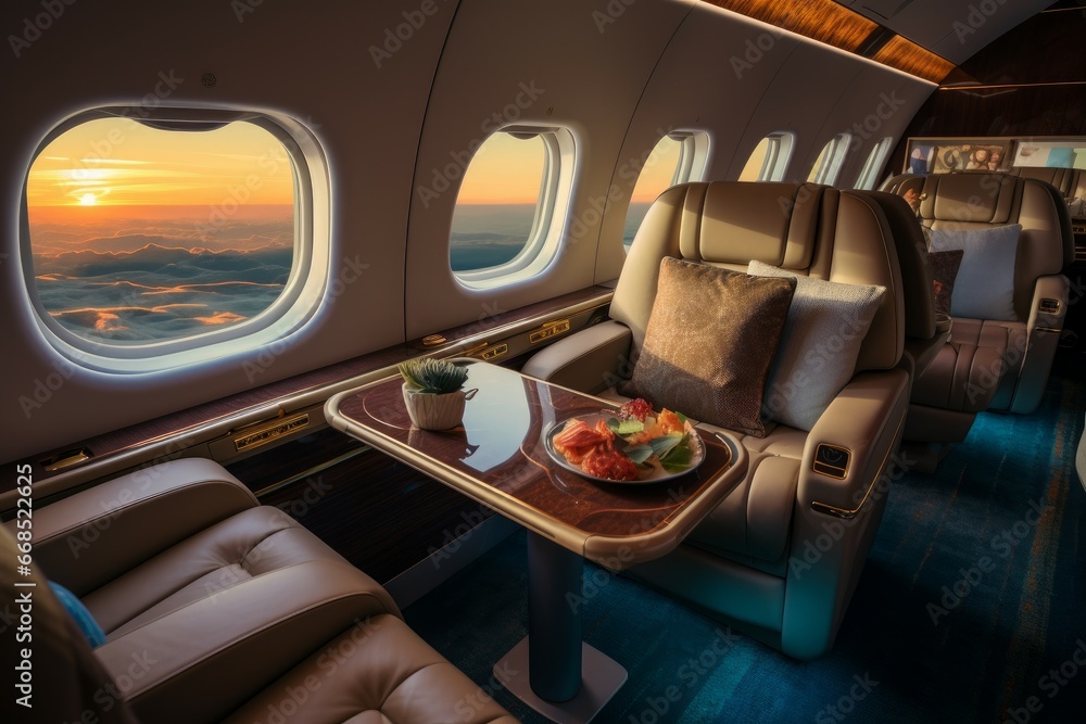 Exclusive First class airplane sit jet. Vehicle flying. Generate Ai ...