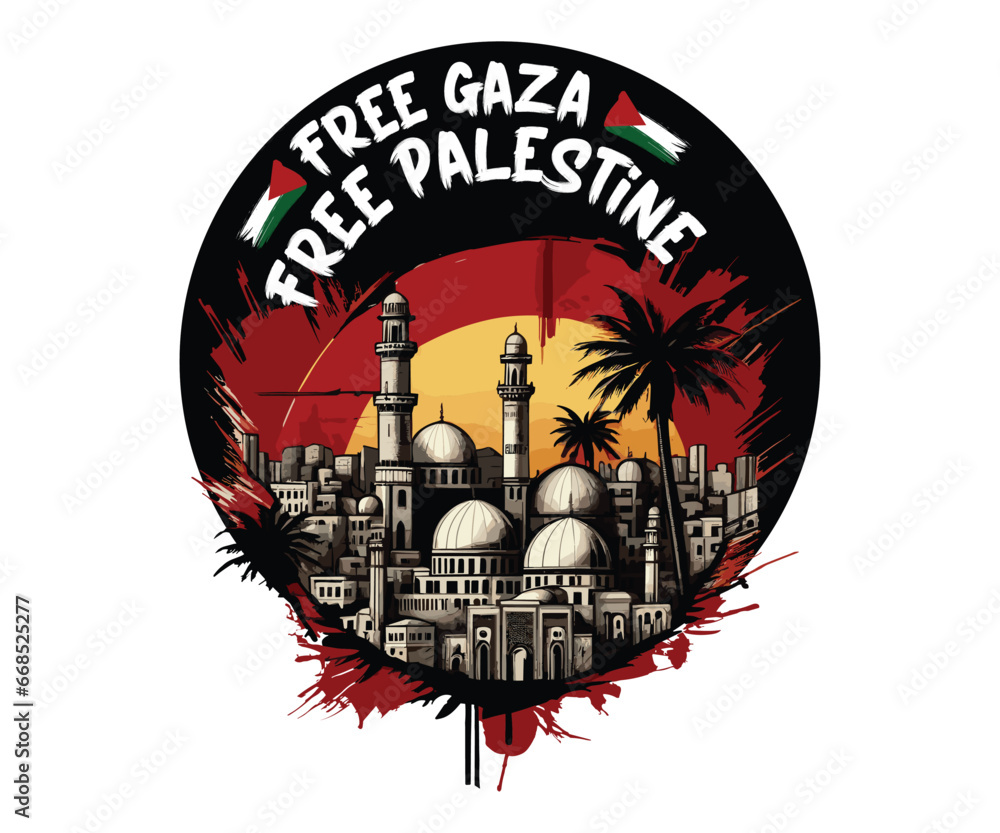 Free Gaza Free Palestine, T-shirt design with a background of the ...