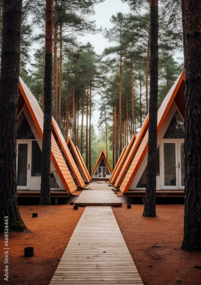a-frame house in nature, glamping, hotel, recreation center, modern ...