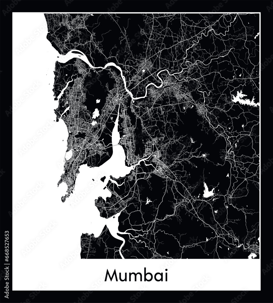Minimal city map of Mumbai (India Asia) Stock Vector | Adobe Stock