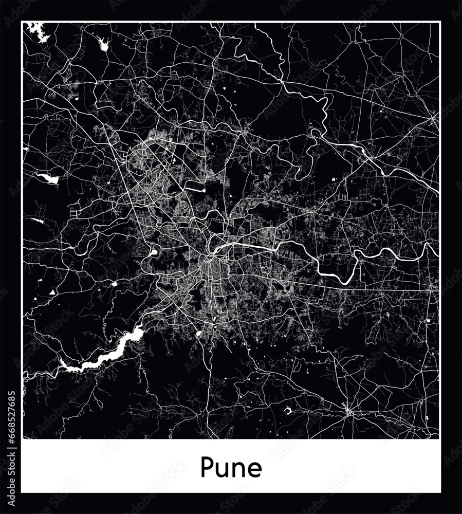 Minimal city map of Pune (India Asia) Stock Vector | Adobe Stock