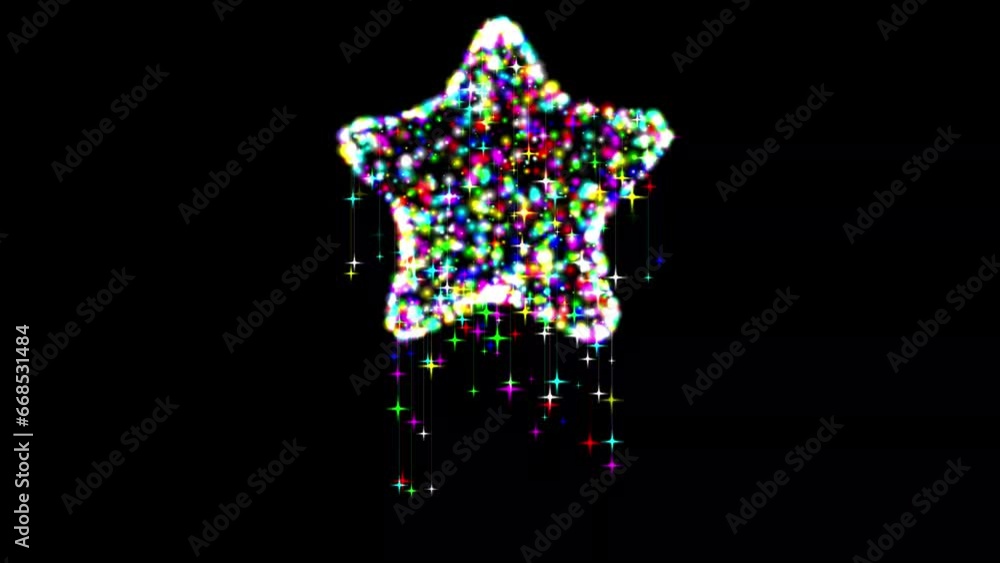 Spinning 3d star shape with colorful glitter sparkles and falling stars ...
